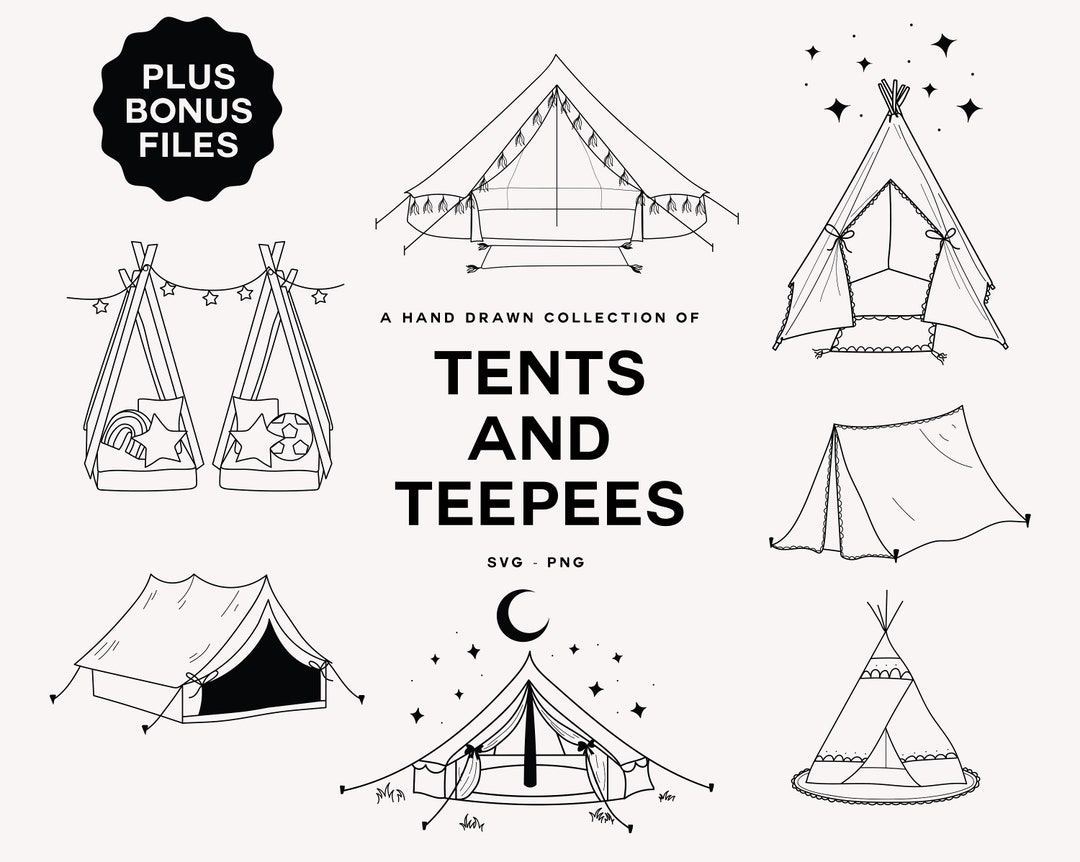 Tent & Teepee Vector Clip Art, Hand Drawn Illustrations, Tent and ...