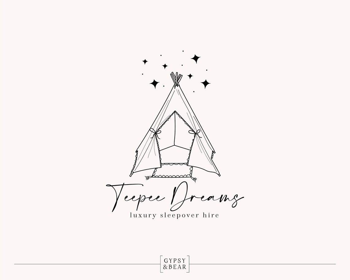 Premade Logo Hand Drawn Logo Teepee Logo. Glamping Logo - Etsy