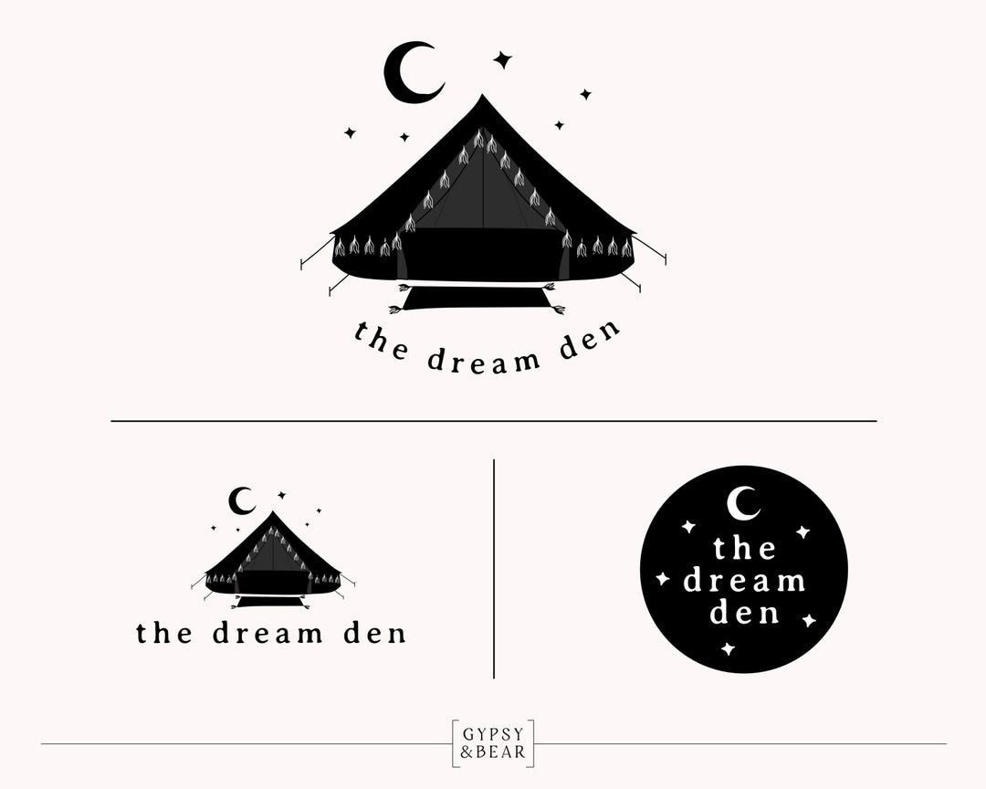 Premade Tent Logo, Hand Drawn Logo, Bell Tent Logo, Sleepover Logo ...