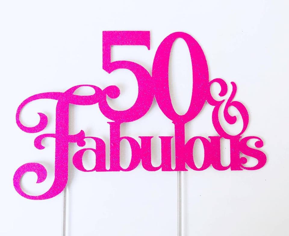 50 And Fabulous Glitter Cake Topper Pink Card Birthday Party Etsy