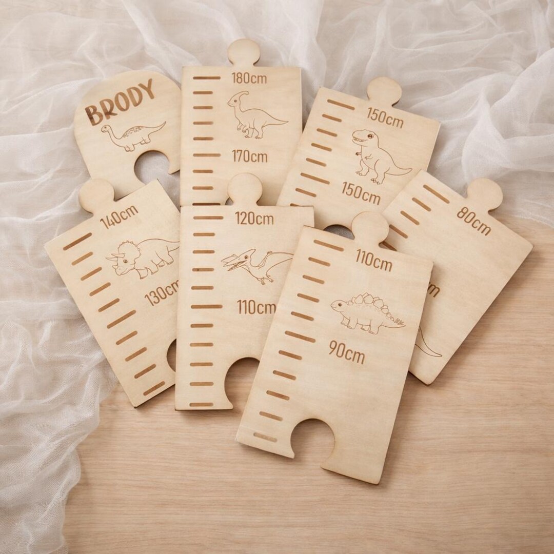 Personalised Wooden Dinosaur Height Chart, Kids Growth Chart Ruler ...