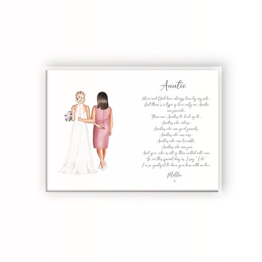 Personalised Auntie of the Bride Print, Aunt to Bride Wedding Print ...