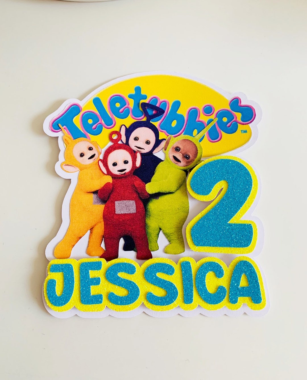 Personalised Teletubbies Glitter Card Cake Topper Name and Age - Etsy