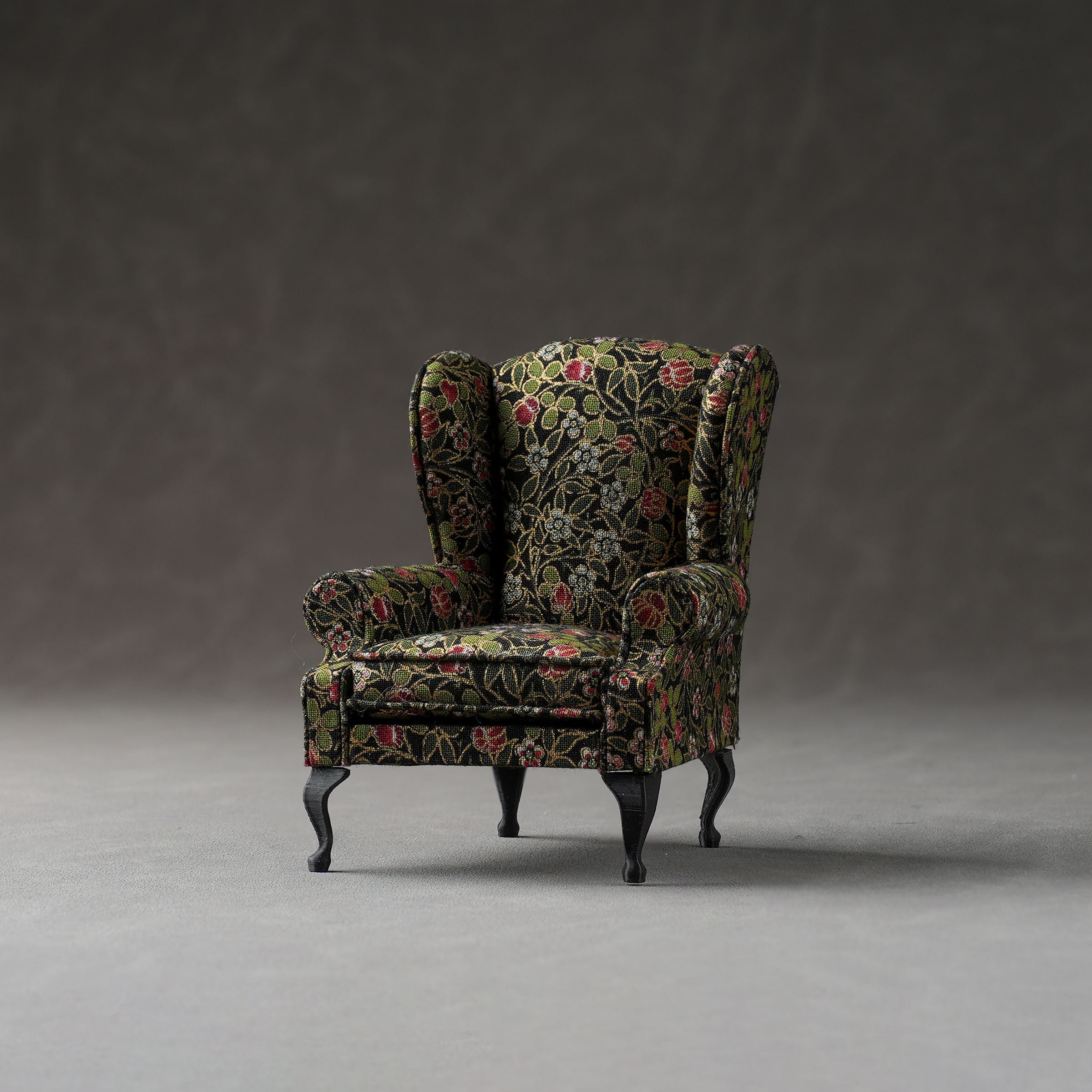 1:12 Miniature Upholstered Vintage and Antique Wingback Chair Metallic ...