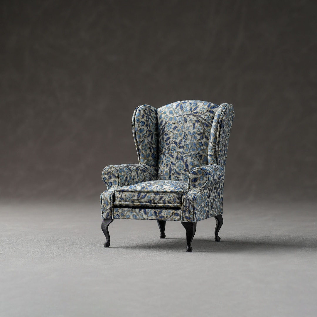 1:12 Miniature Upholstered Vintage and Antique Wingback Chair Metallic ...