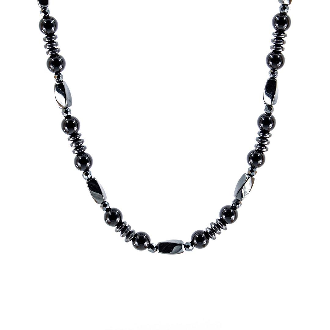 Onyx Chain Necklace 8 Mm Beaded Chain Black Hematite Bead Necklace ...