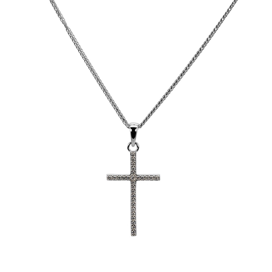 Chopin Chain 1.2mm Necklace 925 Sterling Silver Pendant Cross Zircon ...
