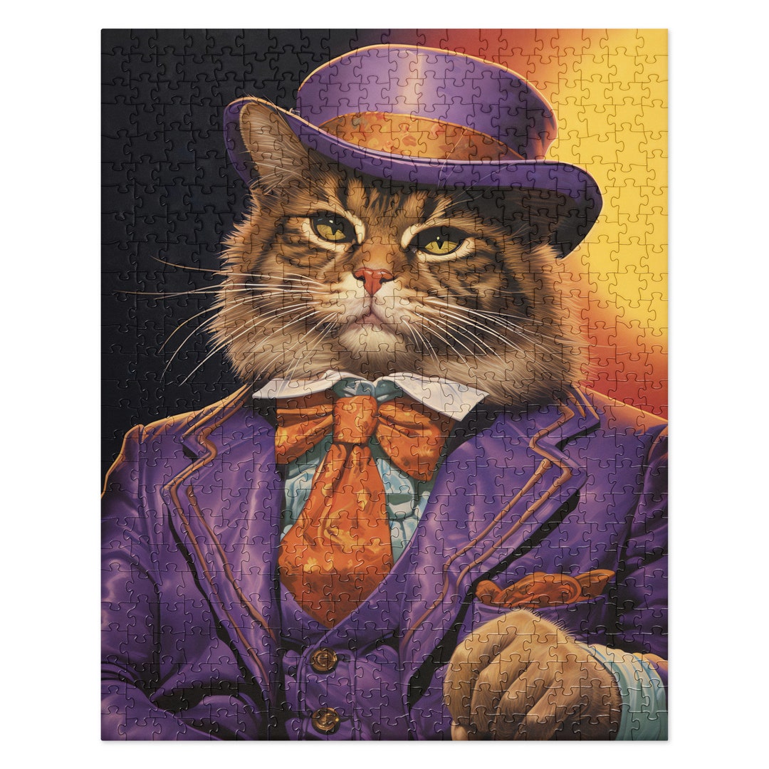 Feline Swagger Jigsaw Puzzle Unique Cat Illustration Puzzle - Etsy