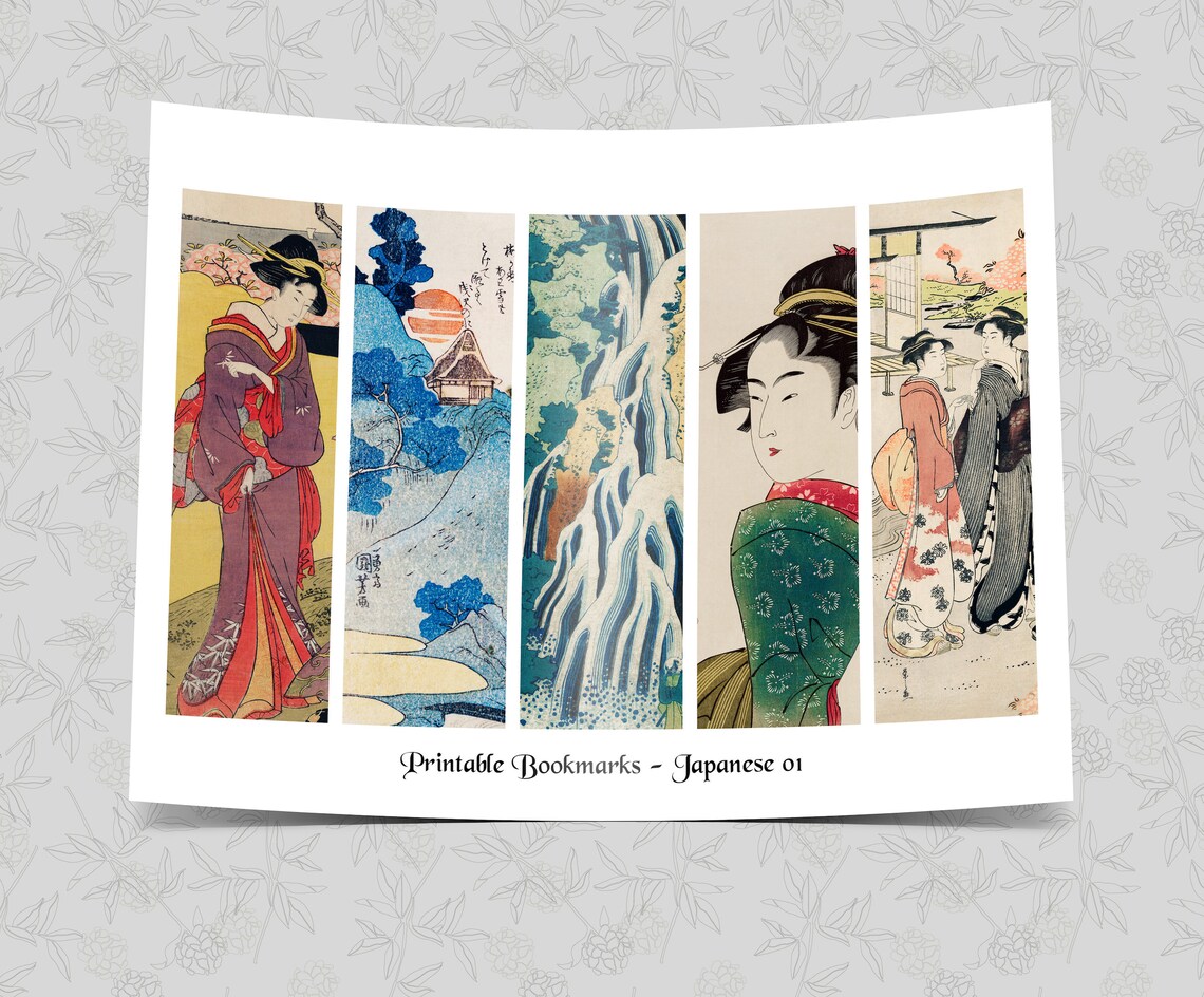 Japanese Art Printable Bookmarks Set, Book Lover Gift, Instant Download ...