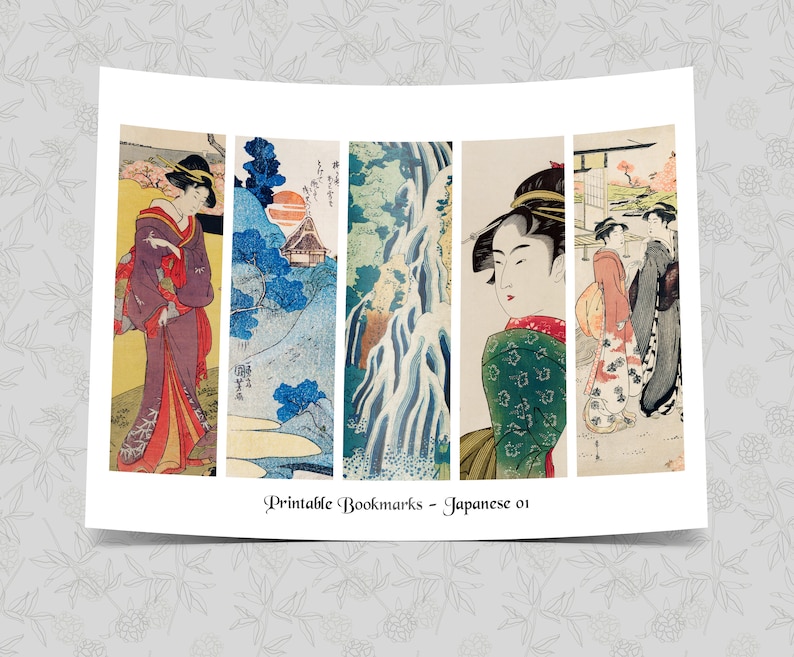 Japanese Art Printable Bookmarks Set, Book Lover Gift, Instant Download ...