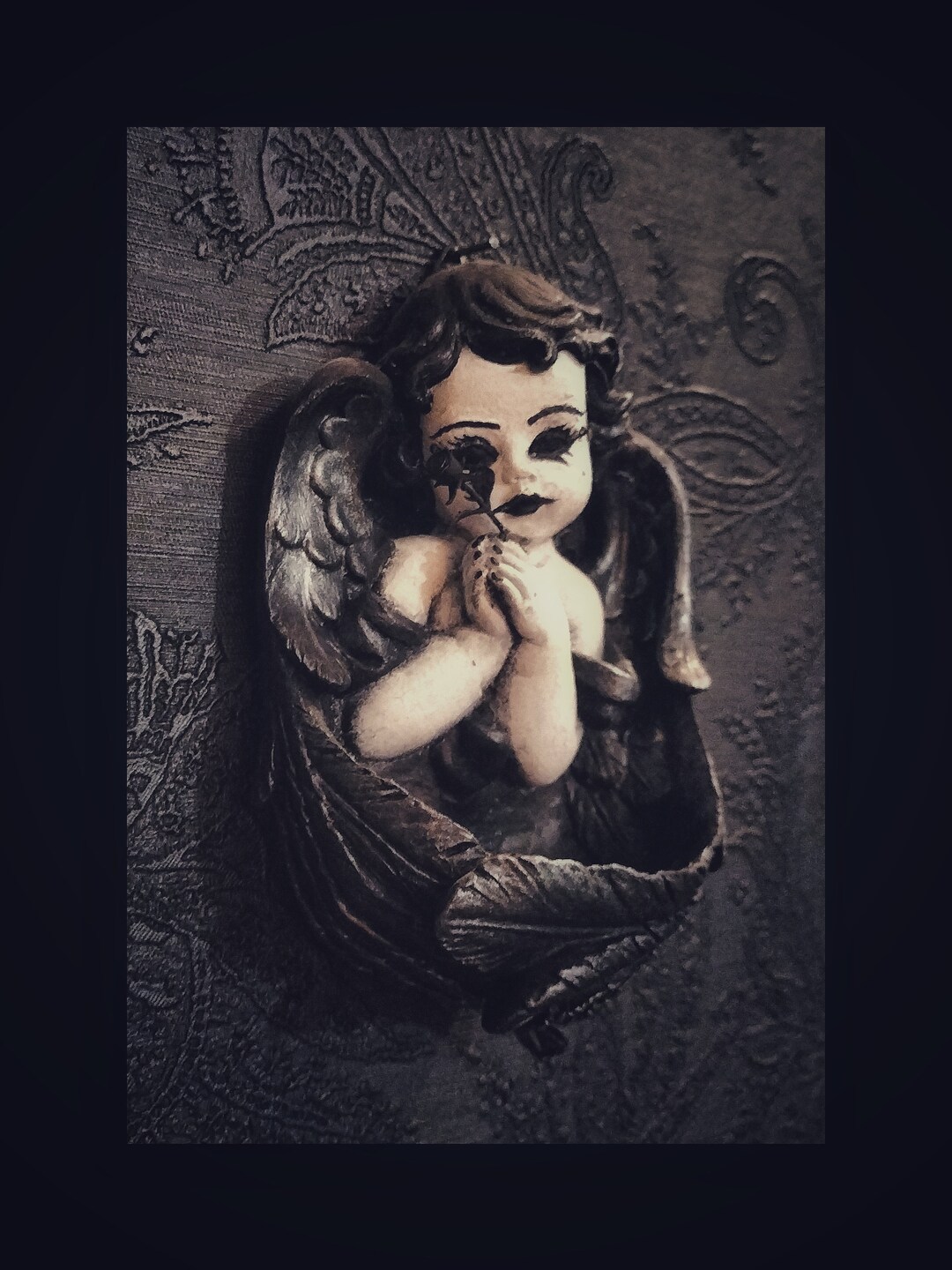 Wall Decor Holy Water Font dark Angel Rose Black Wings Gothic Home ...