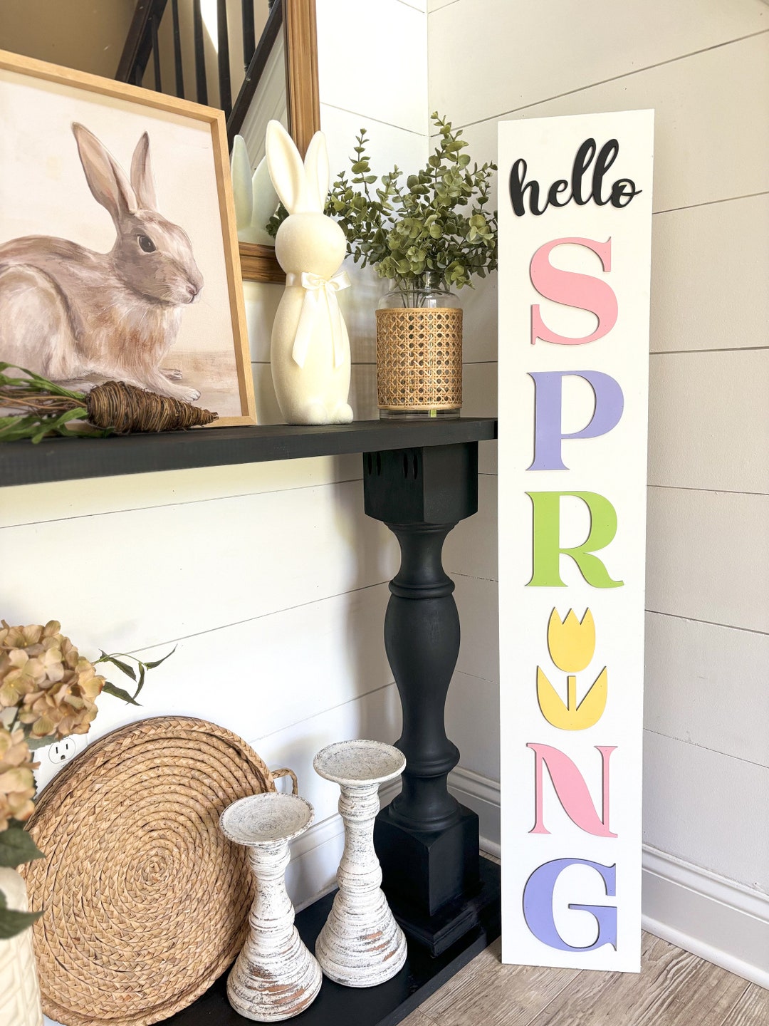 Hello Spring Wood Sign: Pastel Easter Porch Decor - Etsy