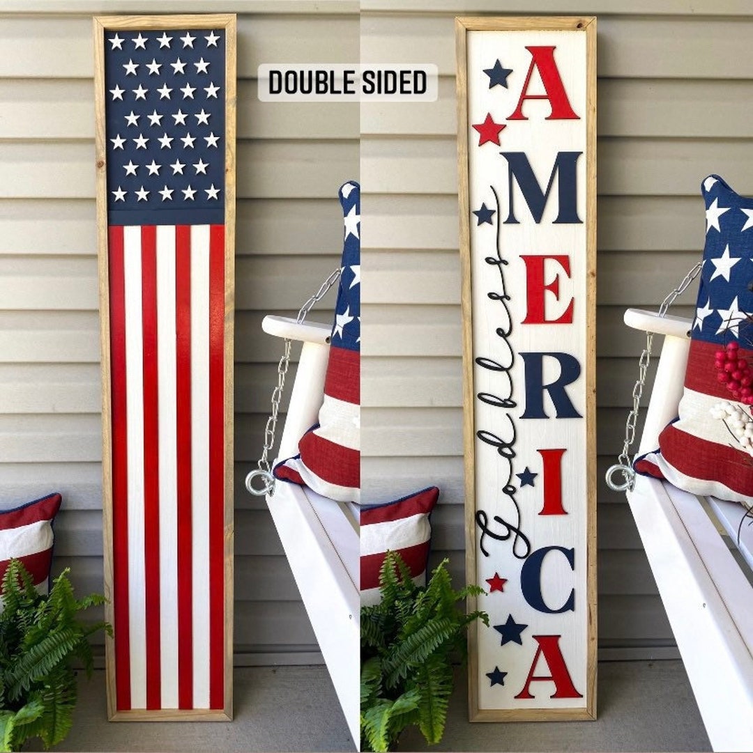 Patriotic Porch Sign | Flag Porch Sign | Double Sided Sign | 4th of ...