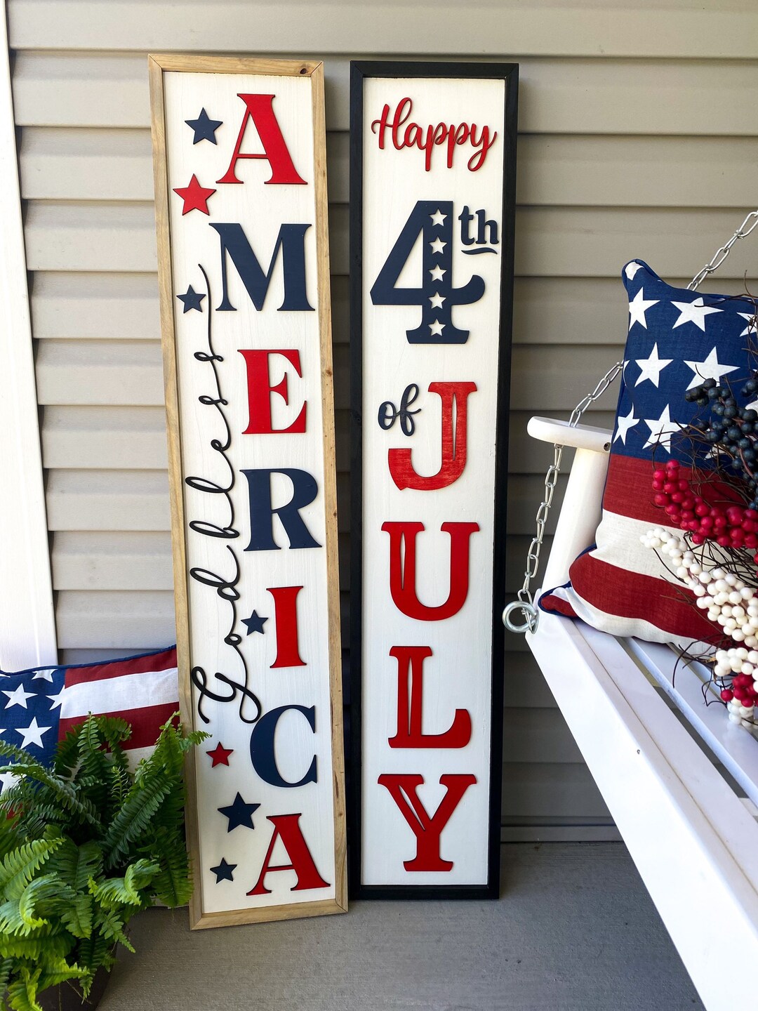 Patriotic Porch Sign | Flag Porch Sign | Double Sided Sign | 4th of ...