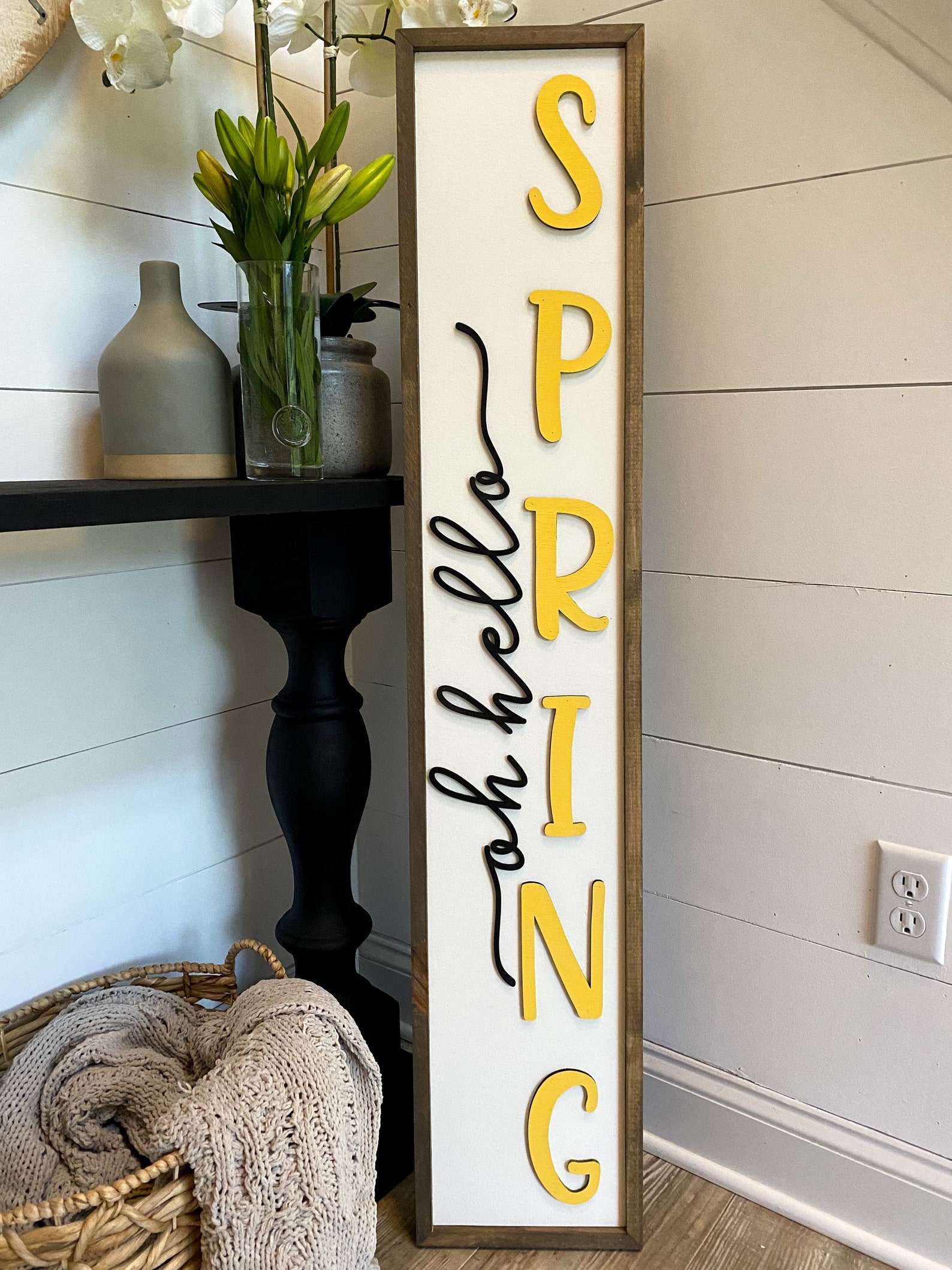 Oh Hello Spring Sign | Double Sided Sign | Easter Wood Sign | Spring ...