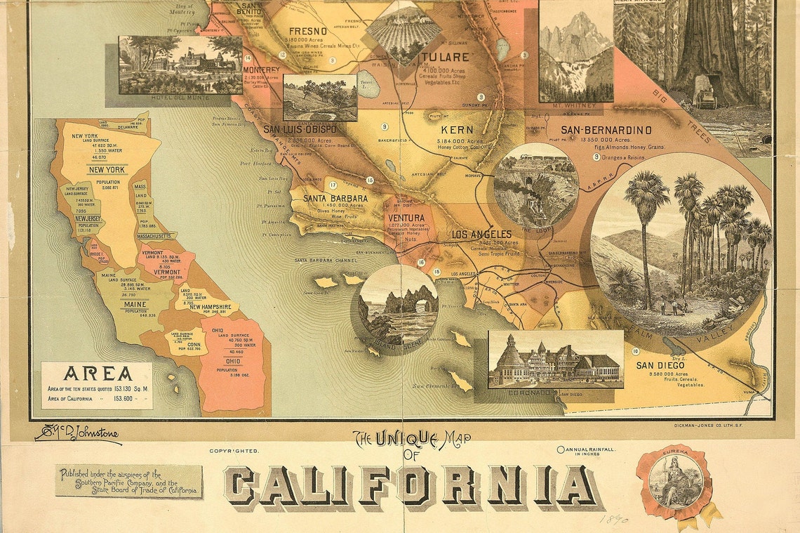Printable Vintage Antique Map of California Circa 1890. USA | Etsy