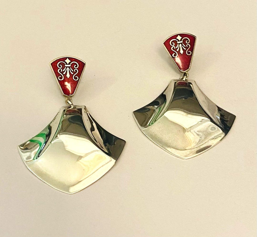 Vtg Sterling Red Enamel Shield Heraldic Drop Dangle Earrings - Etsy