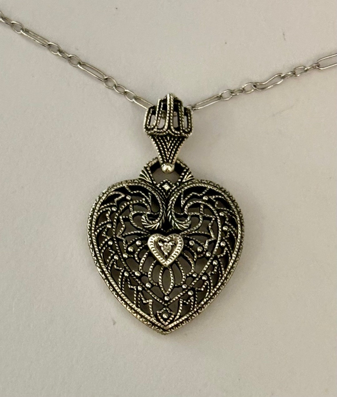 Vintage Filigree Diamond Heart Pendant - Etsy