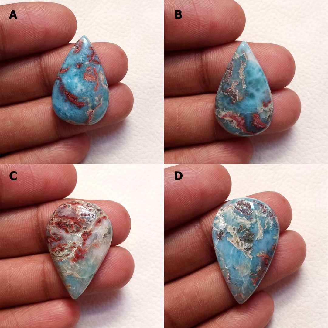 Larimar Cabochon, AAA Quality Black and Red Spotted Larimar, Pear Shape ...
