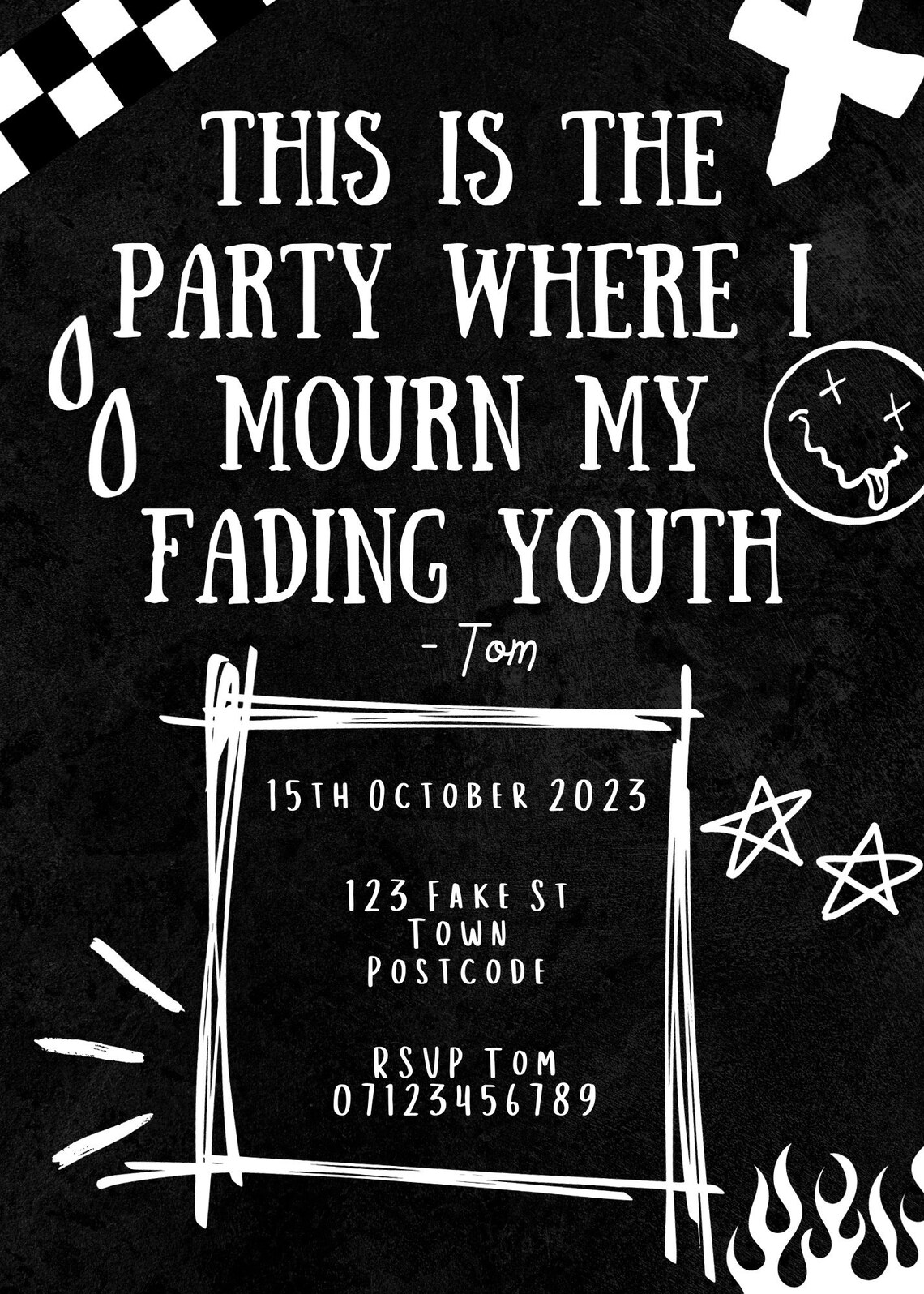 Printable Birthday Party Invitation Template Elder Emo Goth Digital ...