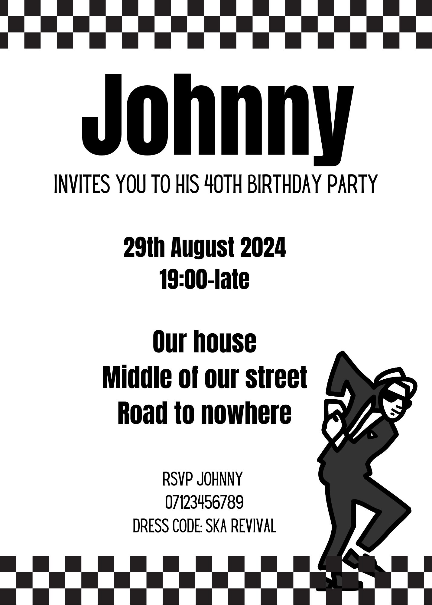 Printable Invitation Ska 2-tone Theme Birthday Party - Etsy