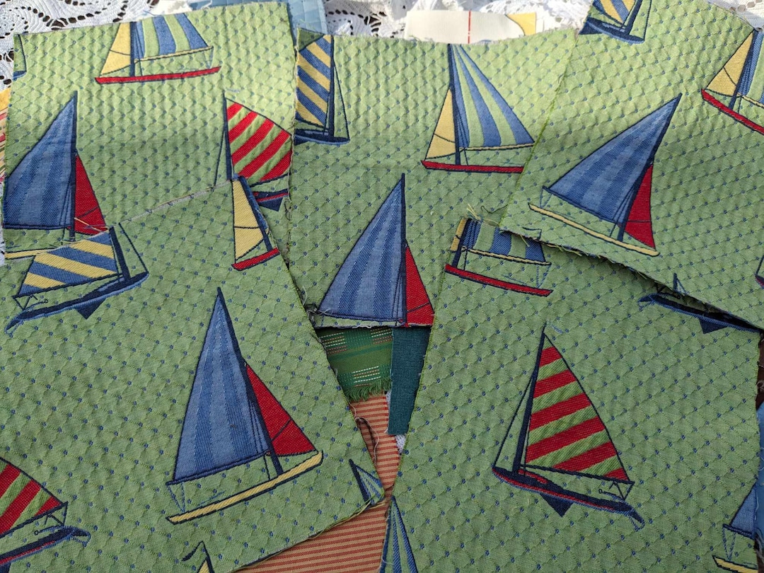 Sailboat Fabric Bundle - Mix of Fabric Samples and Repurposed Fabrics ...
