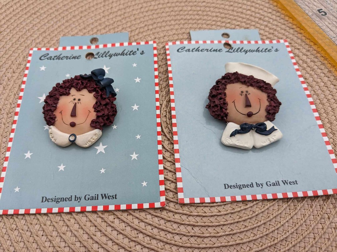 Raggedy Ann and Raggedy Andy Lapel Pins - Set of Two - Vintage -gail ...
