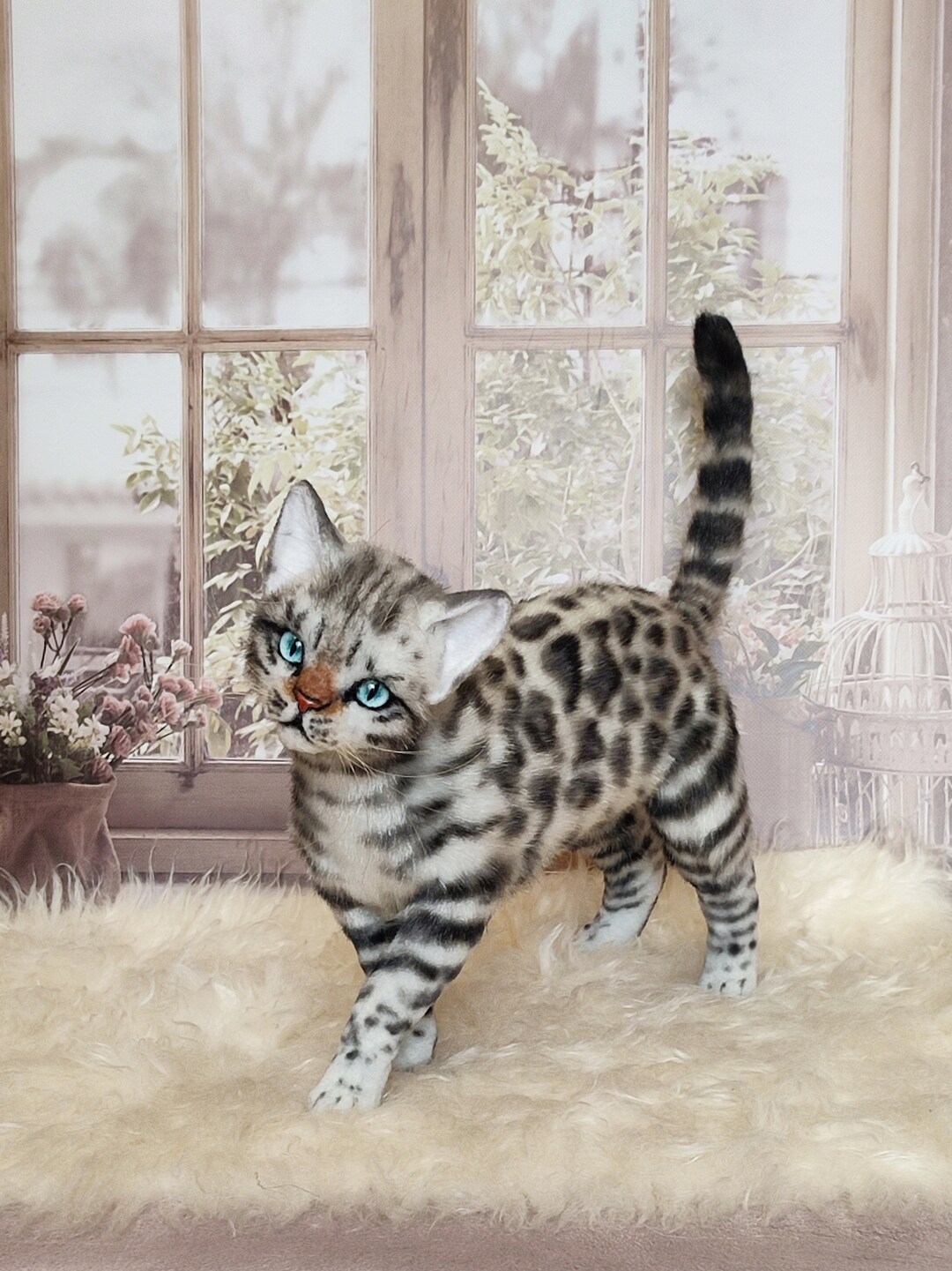 Realistic Cat Author's Doll OOAC Soft Toy Kitten Bengal Cat With Blue ...
