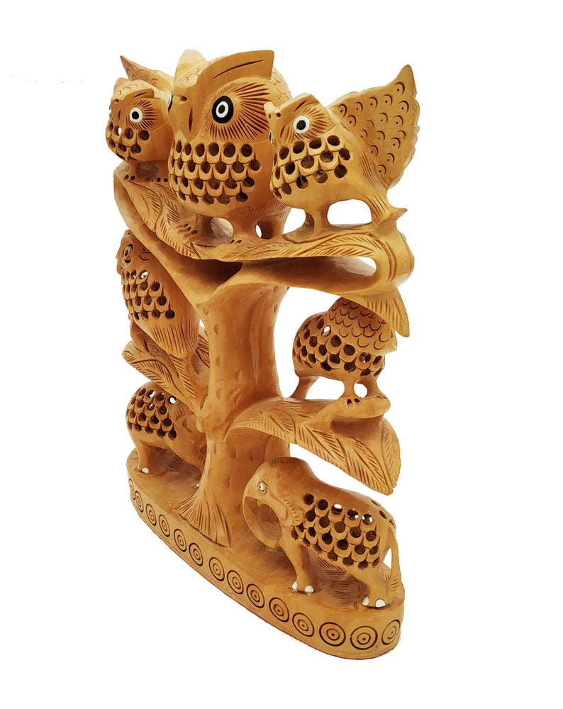 12" Wooden Owl Family Tree With Elephant - Etsy