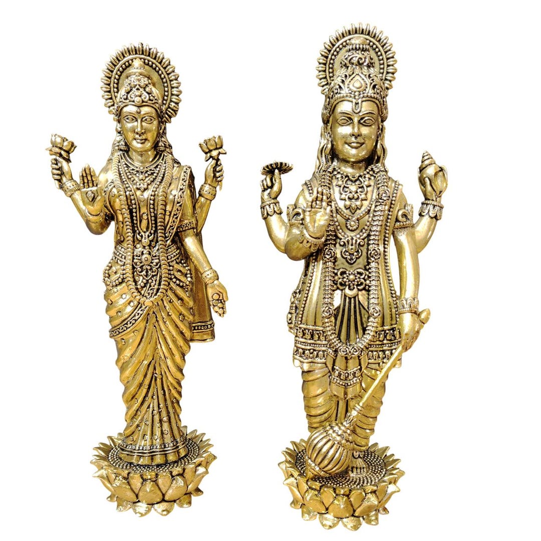 Brass Vishnu Lakshmi Narayan 10" Standing Handmade Sculpture Hindu ...