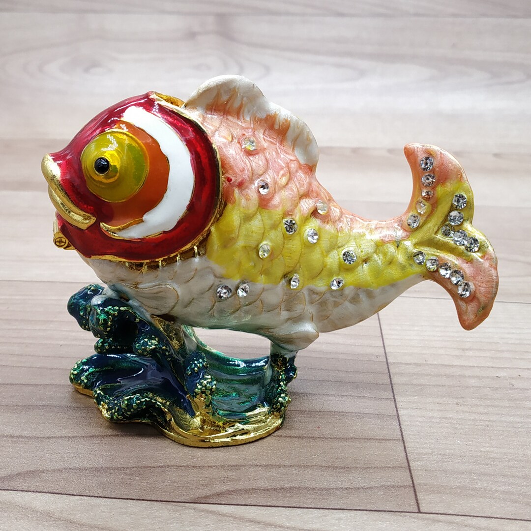 Fish Trinket Box Multi Color Small Souvenir Gift Decorated With ...