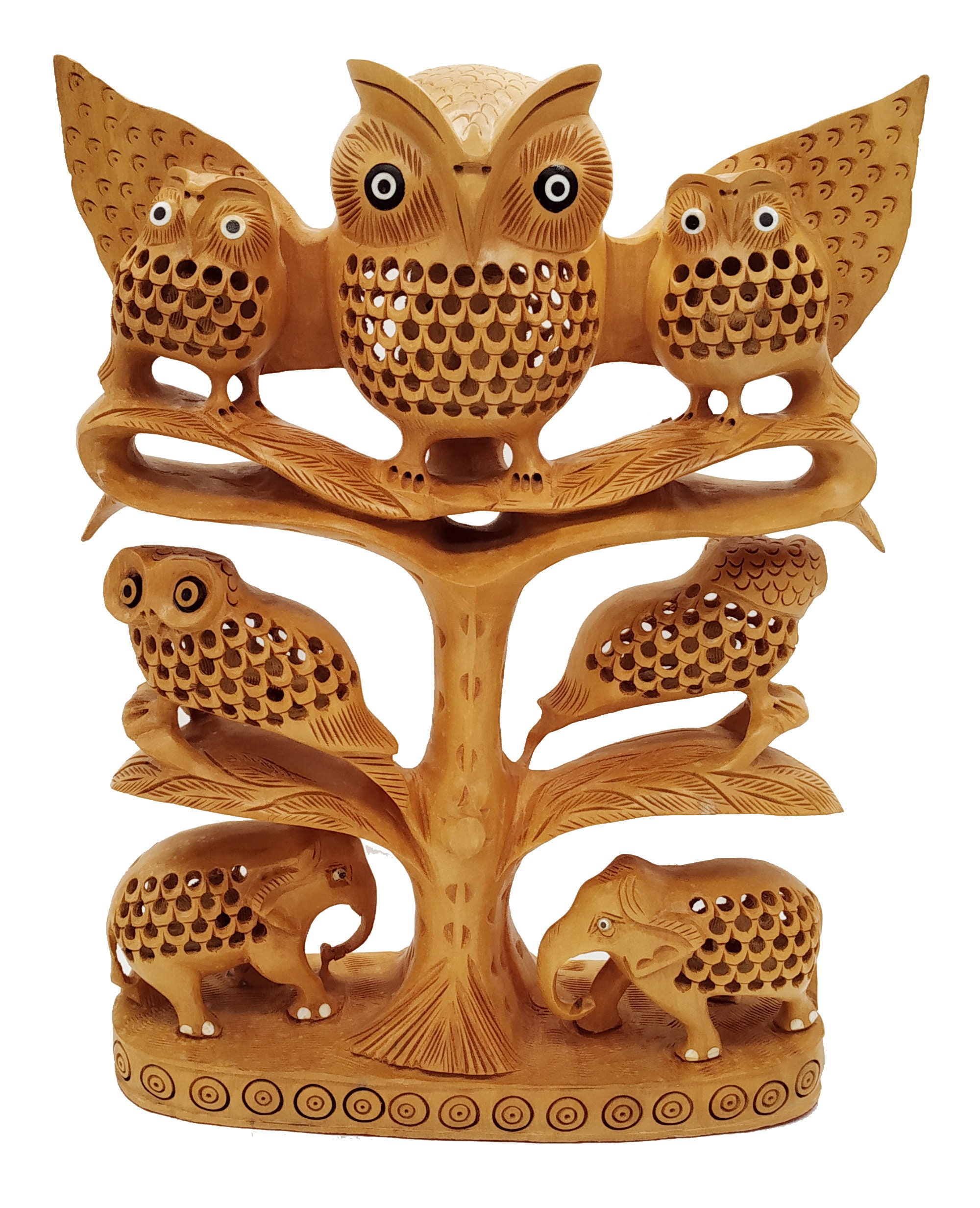 12" Wooden Owl Family Tree With Elephant - Etsy
