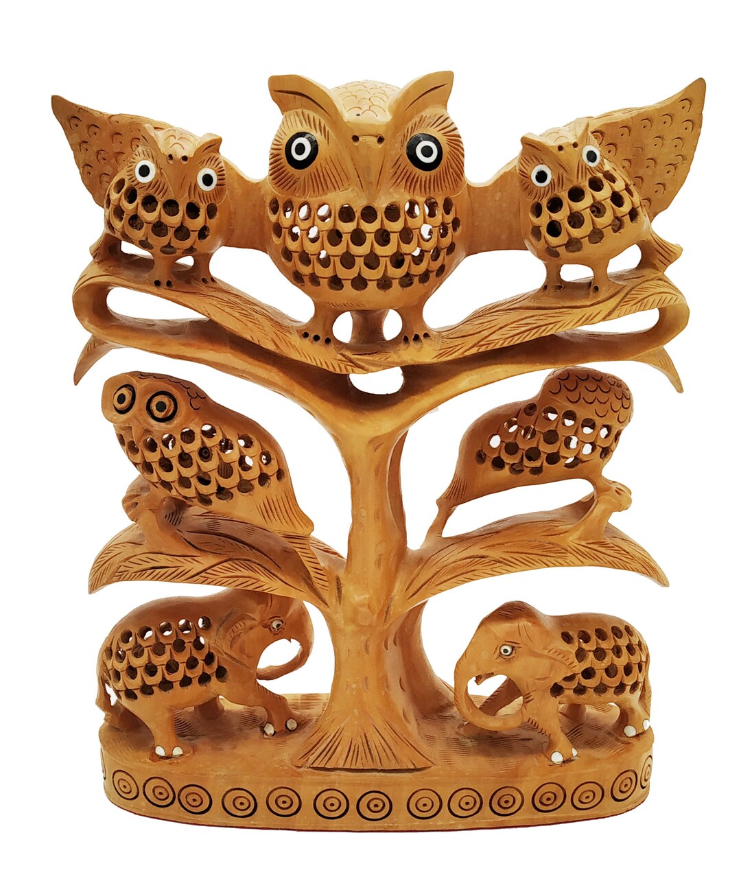 12" Wooden Owl Family Tree With Elephant - Etsy