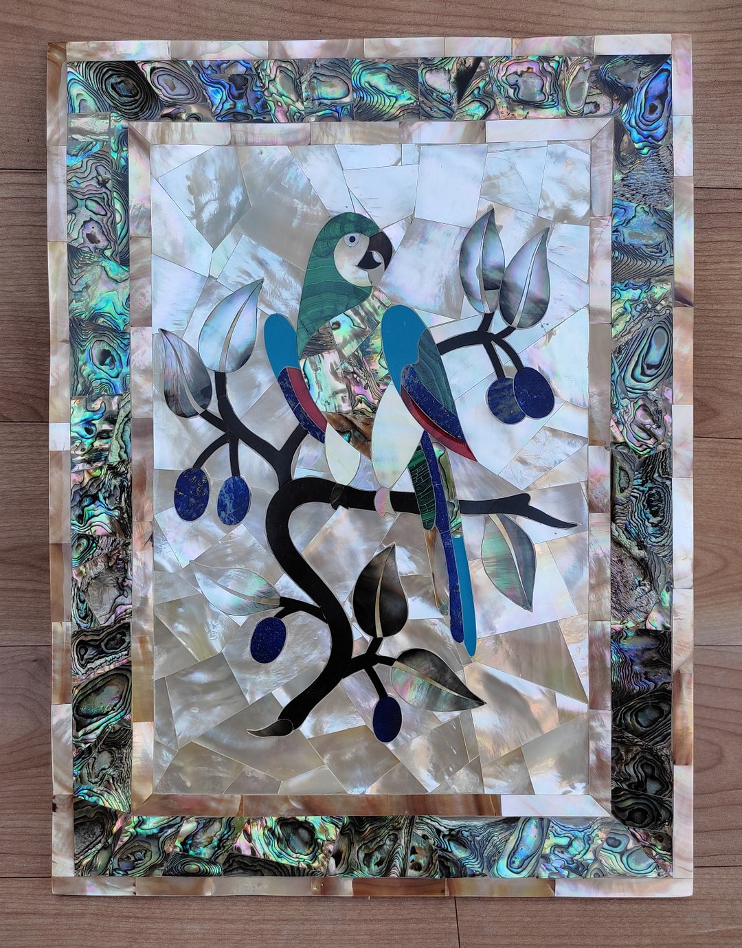 Serving Tray Marble Stone Parrot Design Gemstone Inlay Work Pietra Dura ...