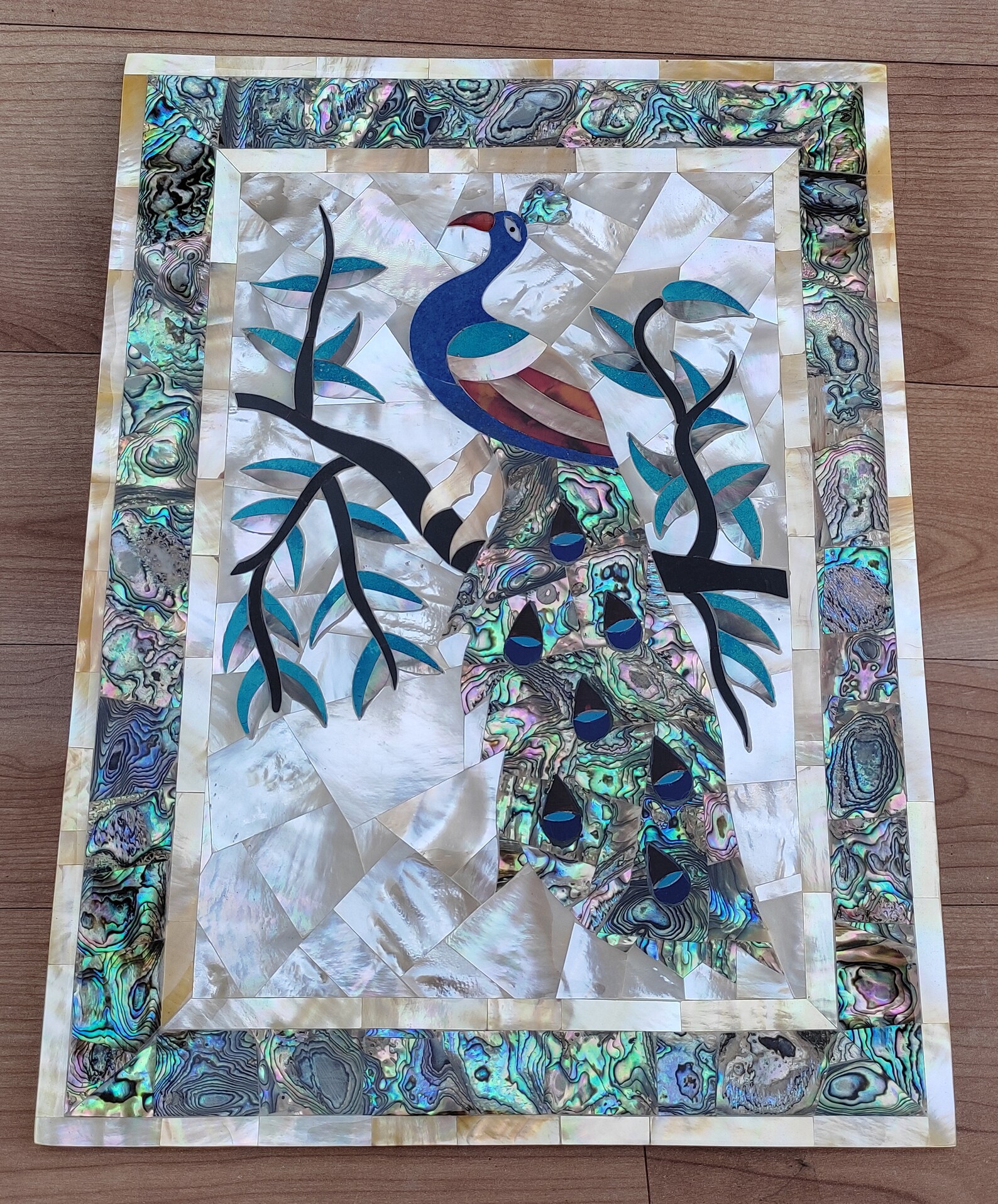 Serving Tray Marble Stone Peacock Design Gemstone Inlay Work - Etsy