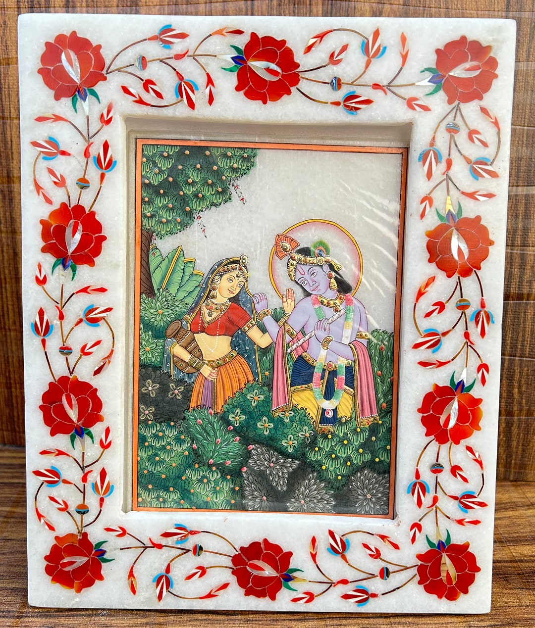 Marble Stone 8"x10" Photo Frame Gemstone Inlay Floral Art Home Décor ...