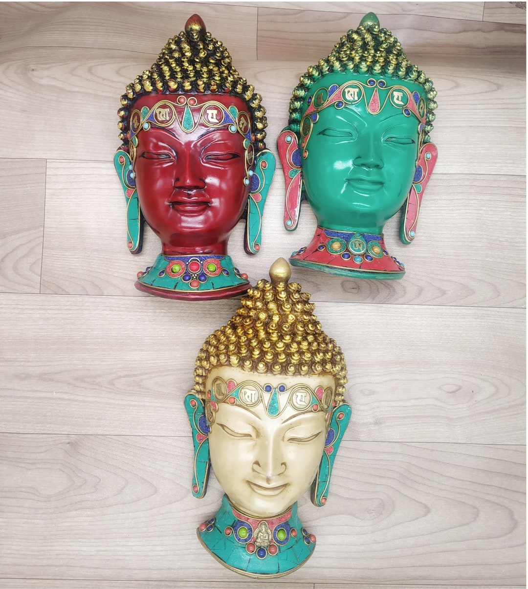 Buddha Mask 8" Wall Hanging Art Sculpture Painting & Carving Mask ...