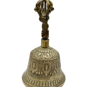 Vintage Brass Temple Bell 6" Handmade Puja Religious Hanging Bell Home ...