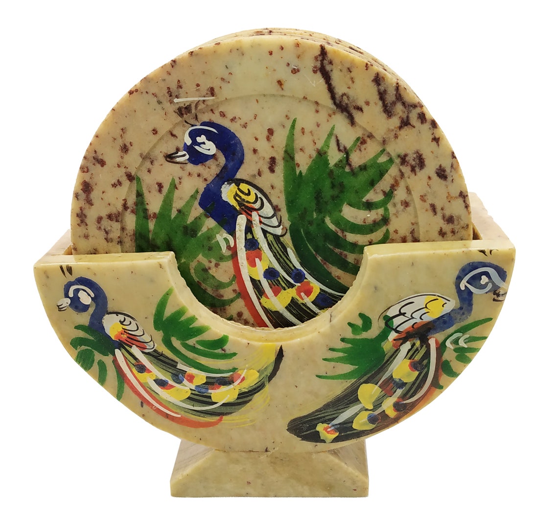 Tea Coaster Set Soft Stone Undercut Marble Coaster Floral Work | Etsy