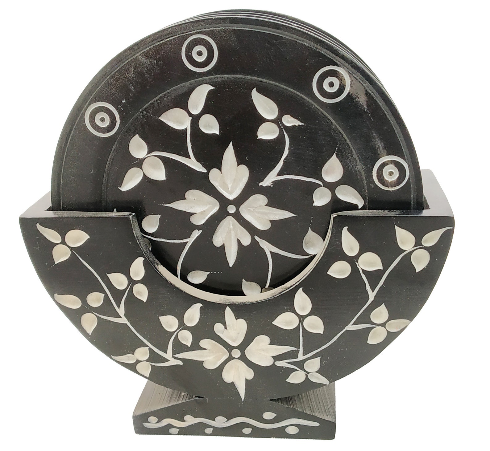 Tea Coaster Set Soft Stone Undercut Marble Coaster Floral Work - Etsy