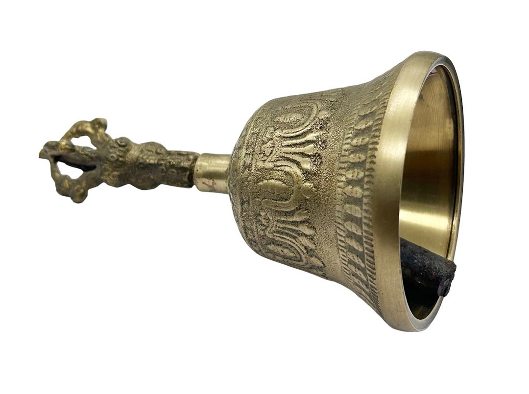 Vintage Brass Temple Bell 6" Handmade Puja Religious Hanging Bell Home ...