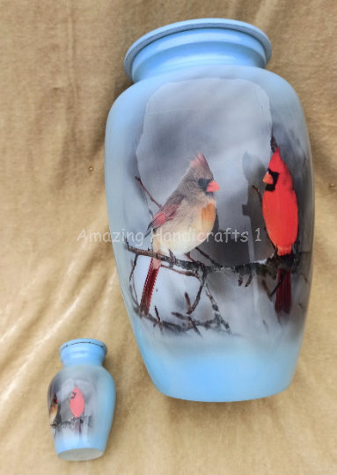 Cardinal Cremation Urn for Human Ashes – Blue Bird Memorial Urn – Hand ...