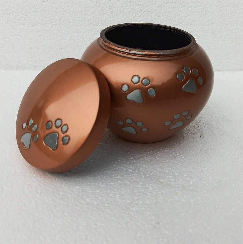 Copper Paw Print Pet Urn – Small Round Urn for Dog or Cat Ashes ...