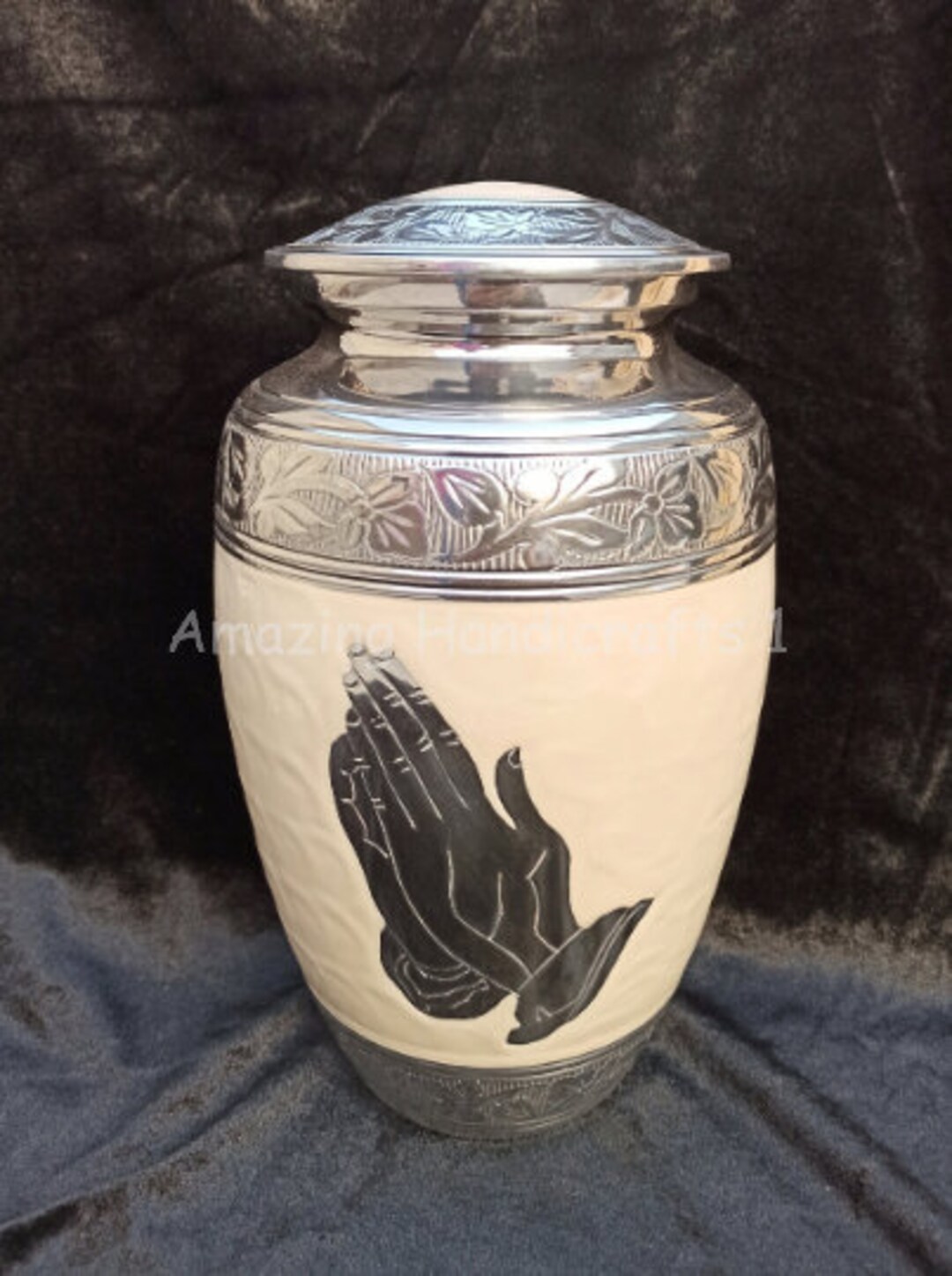Praying Hands Cremation Urn for Ashes – Silver & Ivory Adult Funeral ...