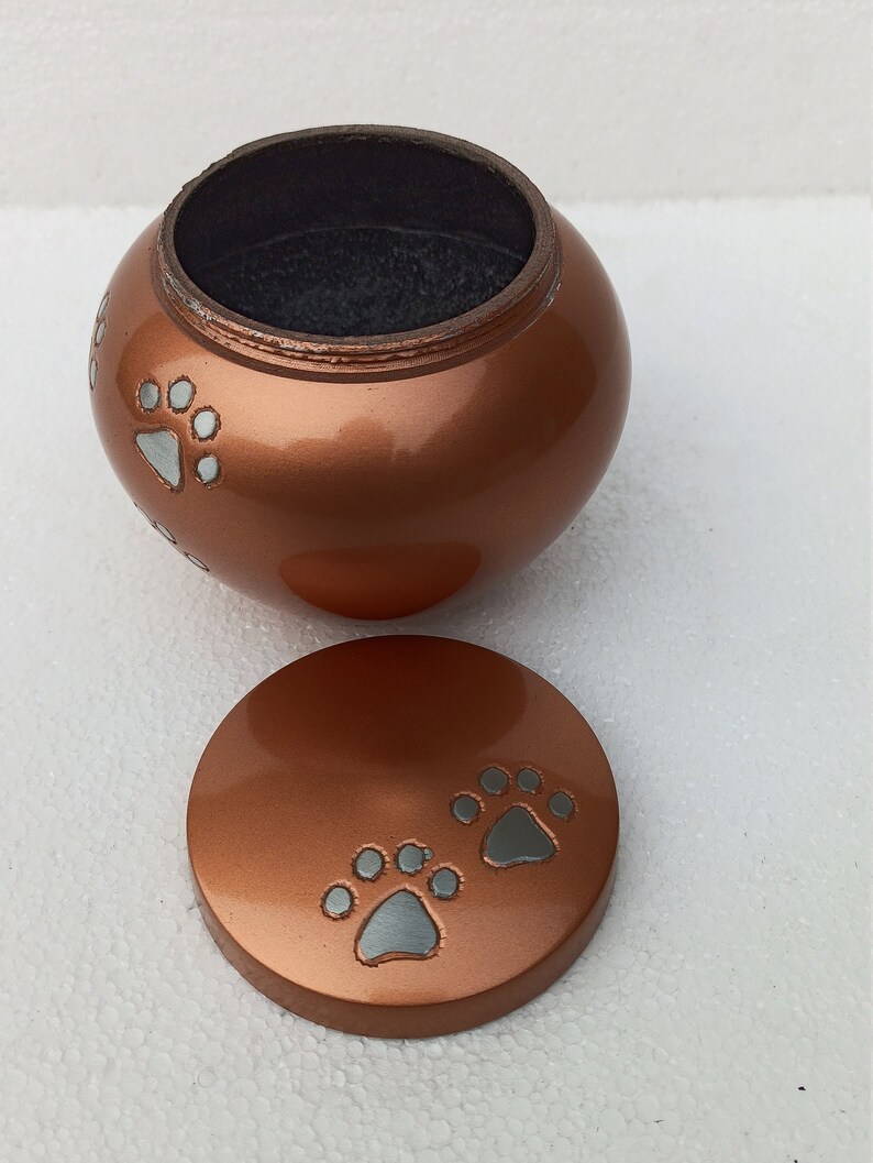 Copper Paw Print Pet Urn – Small Round Urn for Dog or Cat Ashes ...