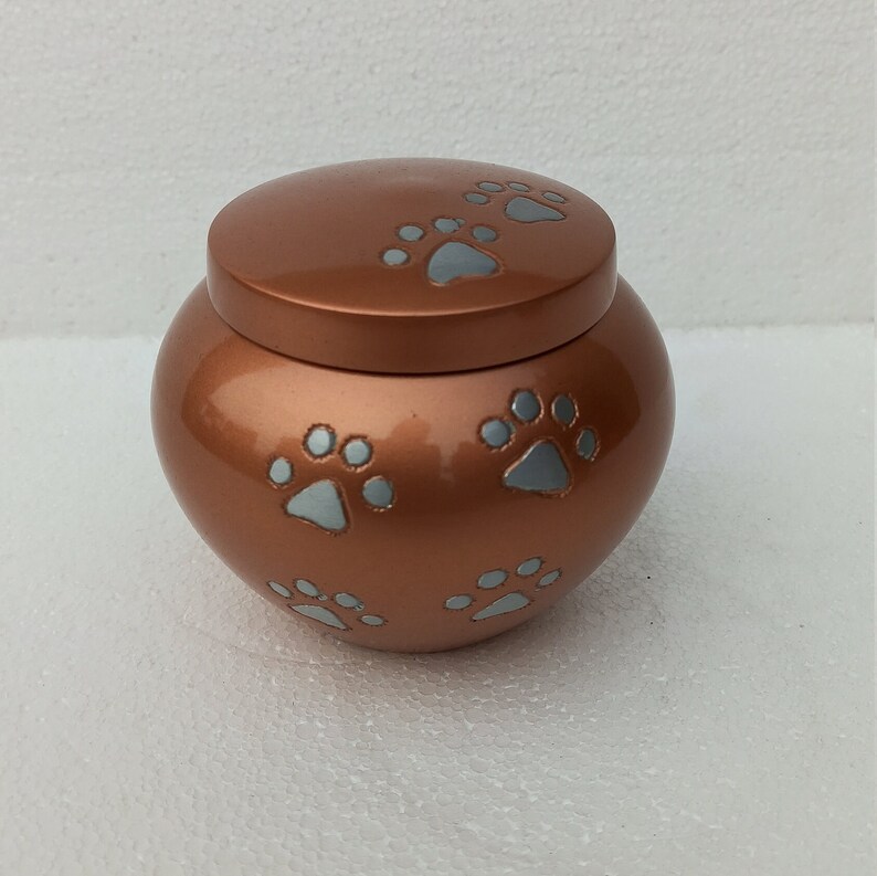 Copper Paw Print Pet Urn – Small Round Urn for Dog or Cat Ashes ...