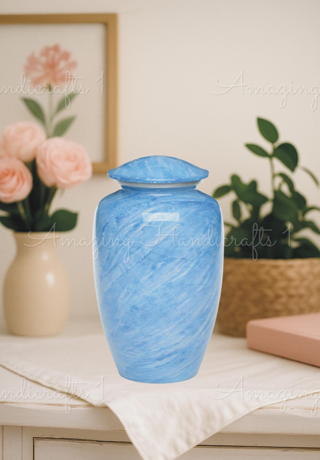 Sky Blue Marble Cremation Urn – Elegant Handcrafted Memorial Urn for ...