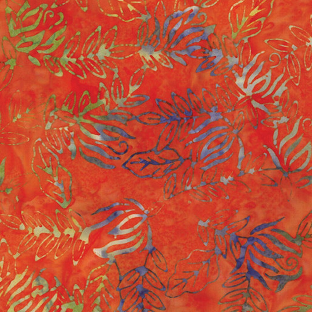 BATIK Bali Rose Garden Collection Leaves in Persimmon Benartex Studio ...