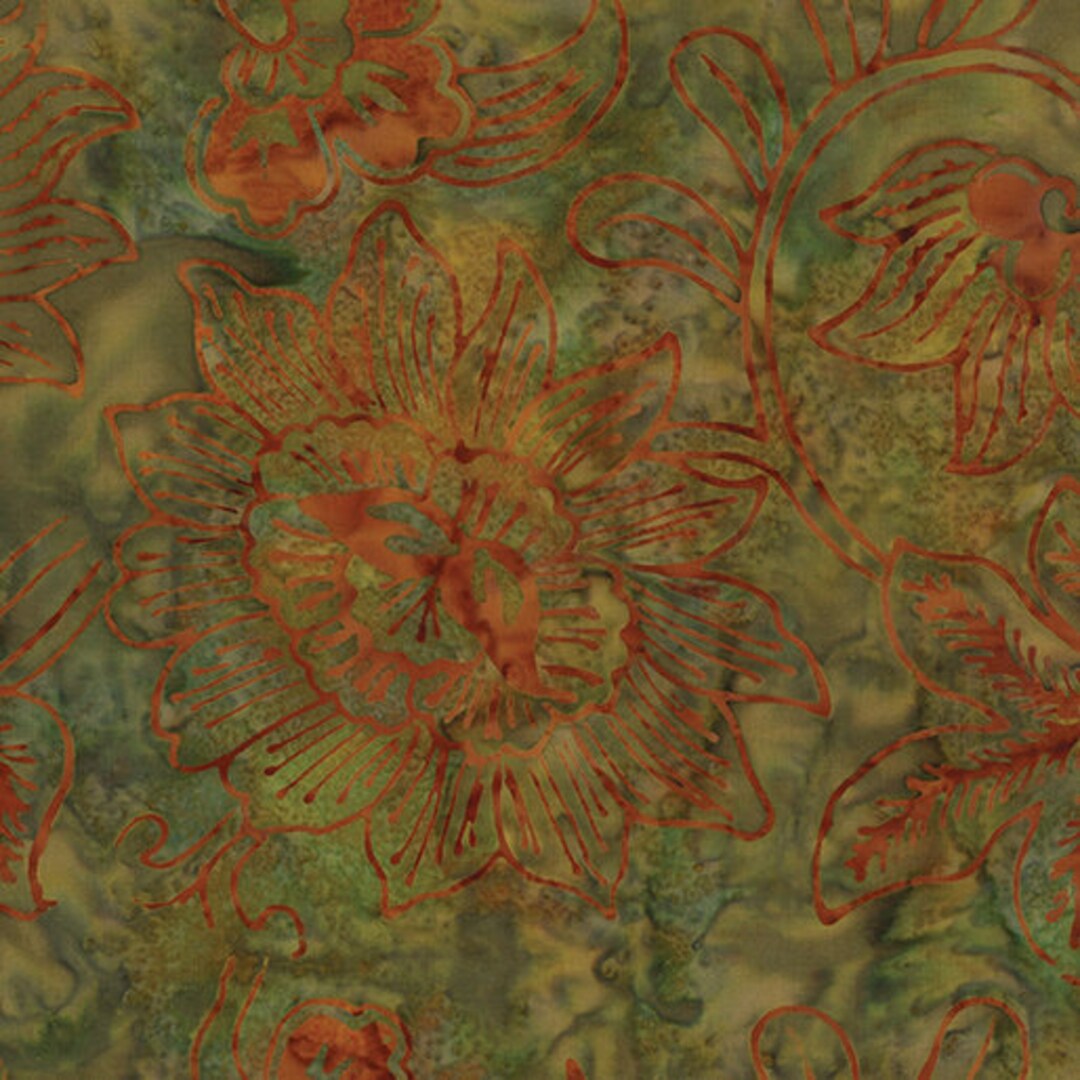 BATIK - Bali Rose Garden Collection - Peonies in Stone/pumpkin ...