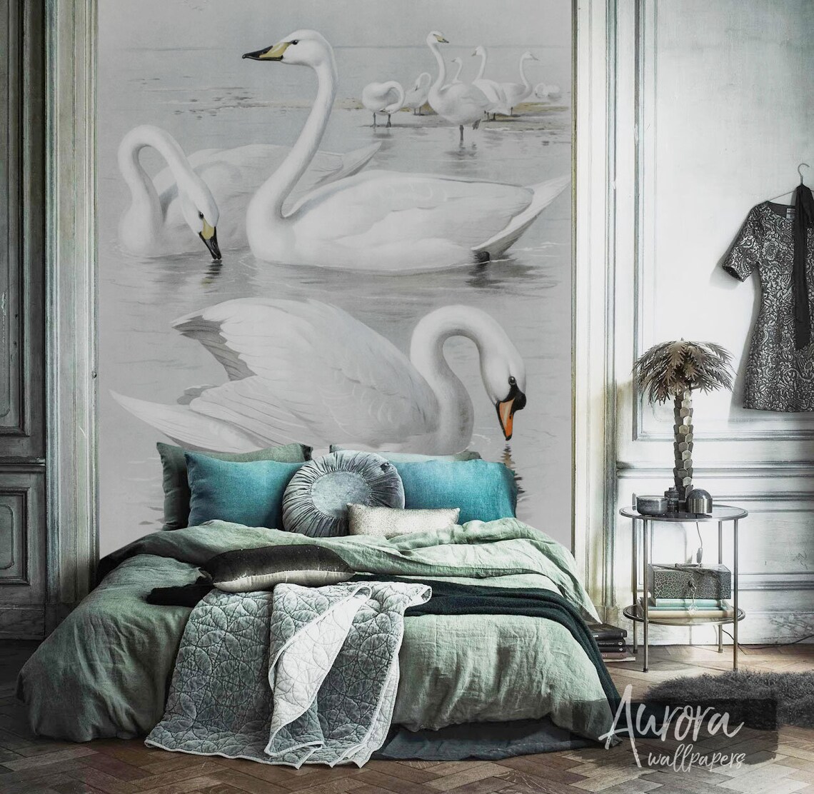 Swans Removable Wallpaper Art Wall Decor Painting Wall | Etsy